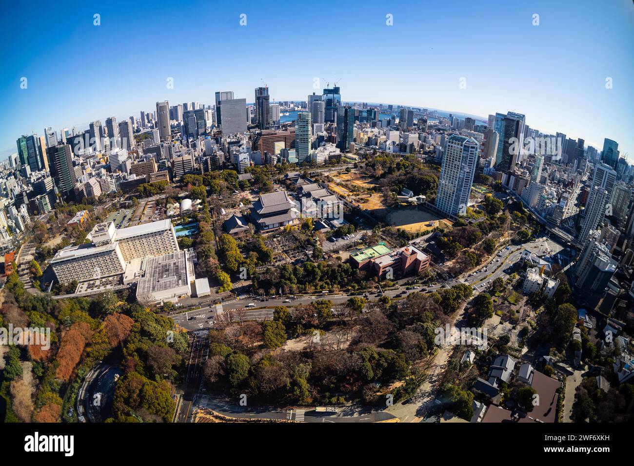 Tokyo, Japan. January 9, 2024. Fisheye view of the city from the Tokyo ...