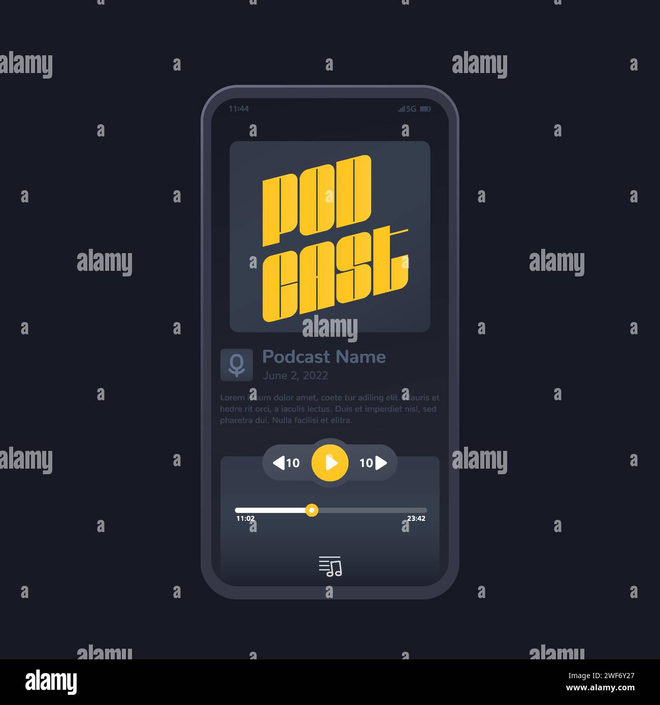 Podcast player smartphone interface Stock Vector Images - Alamy