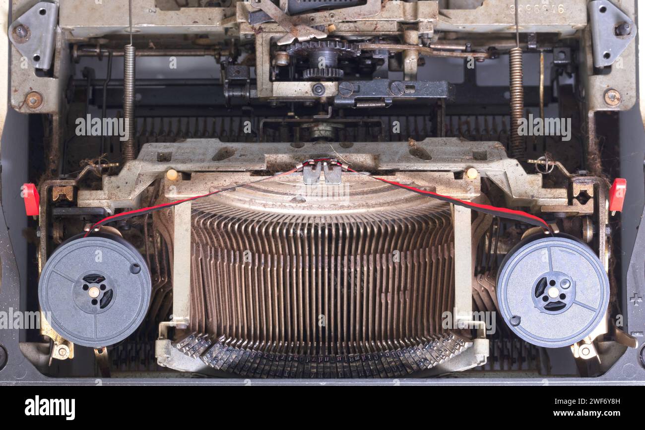 Broken metal typewriter, vintage object isolated, full frame Stock ...