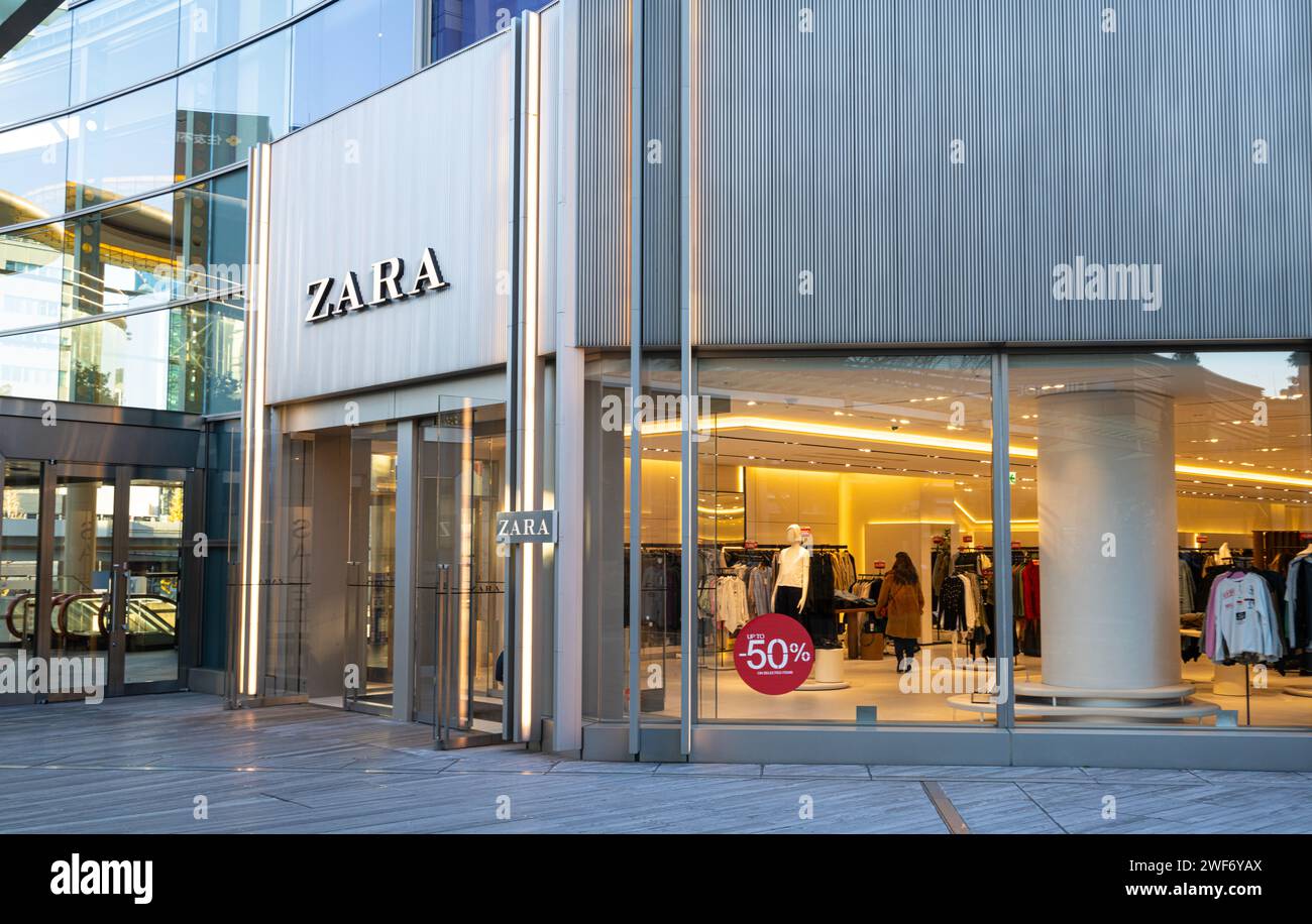 Tokyo, Japan. January 9, 2024. Exterior view of the Zara brand shop in ...
