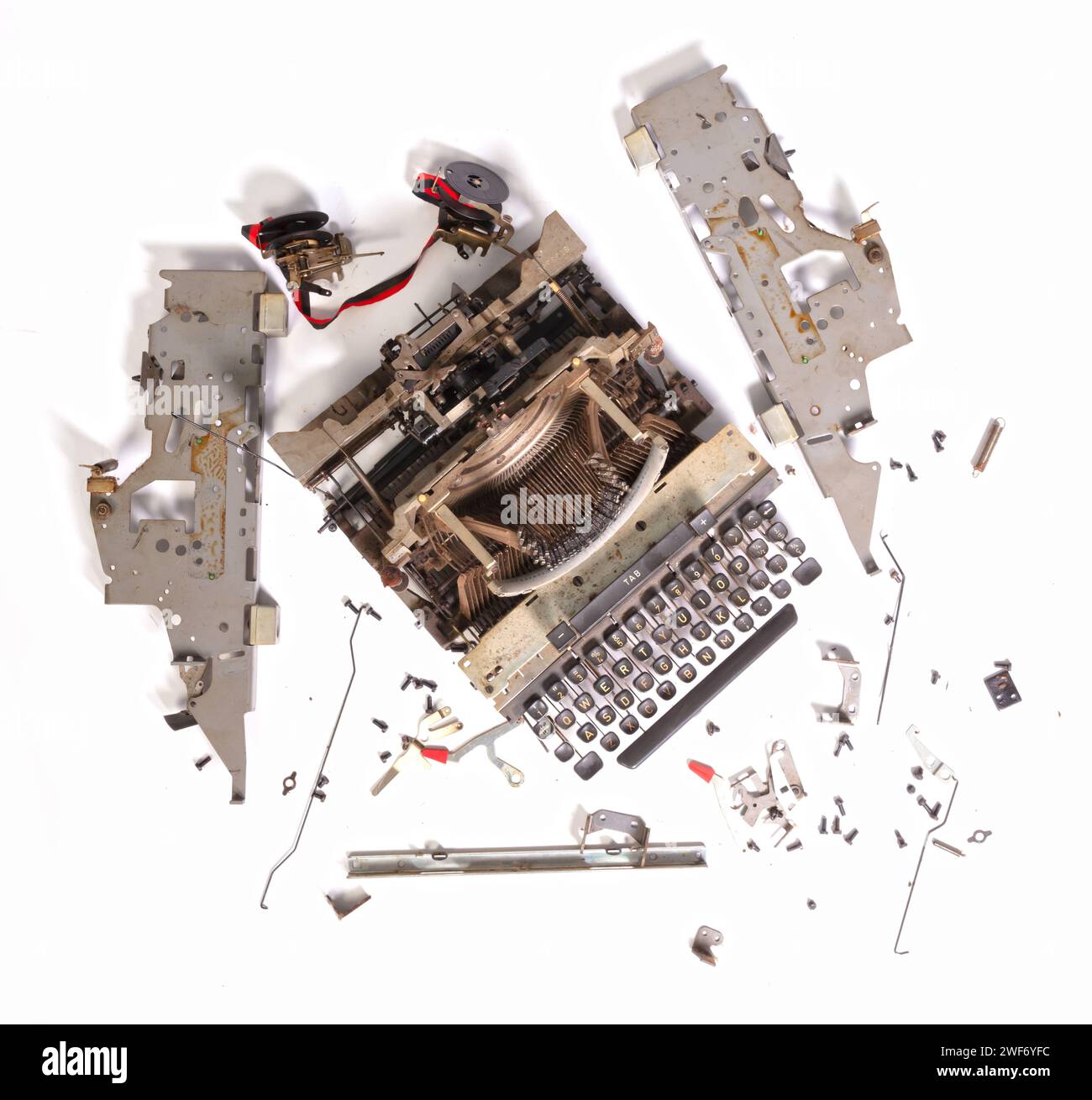 Broken metal typewriter, vintage object isolated, full frame Stock ...