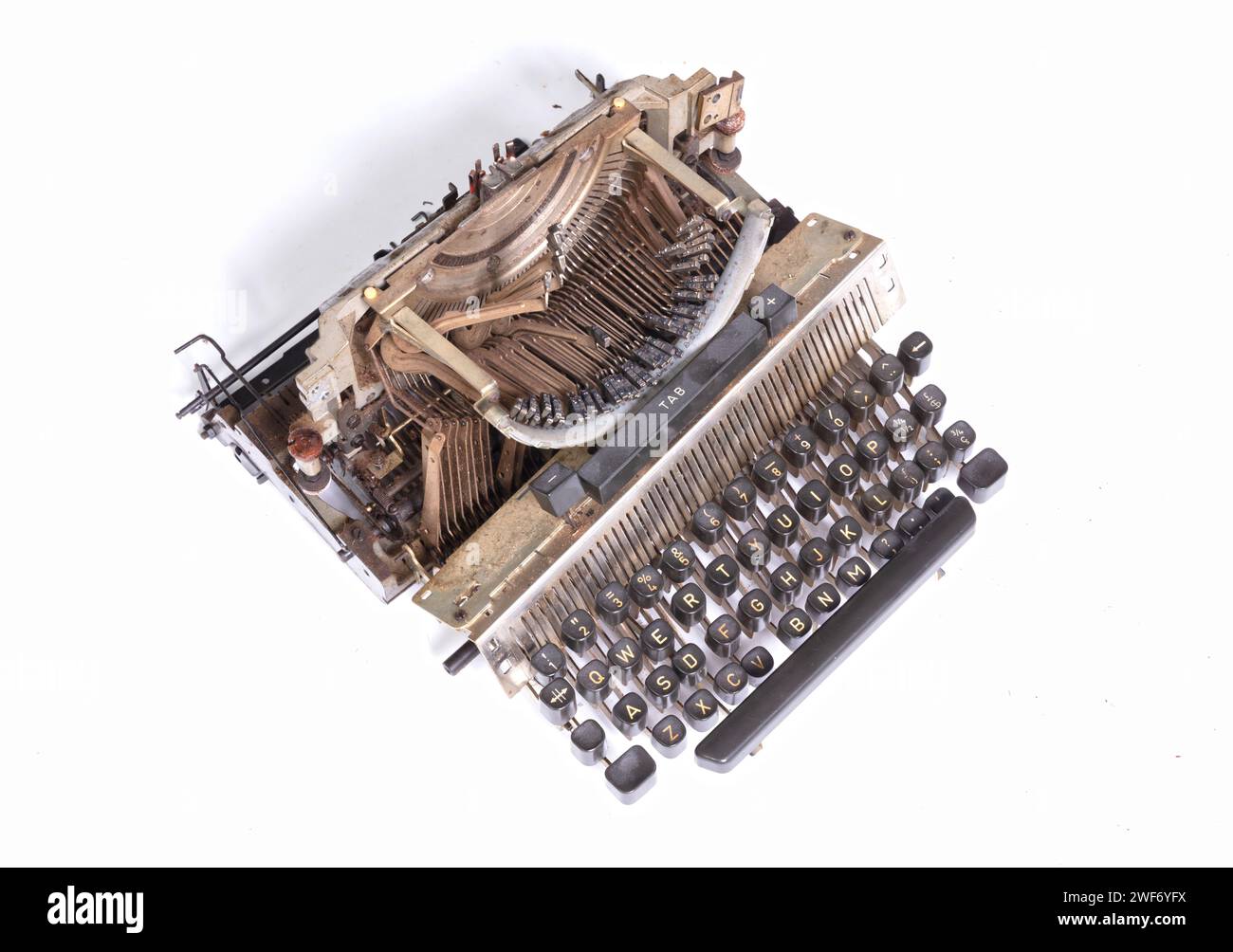 Broken metal typewriter, vintage object isolated, full frame Stock ...