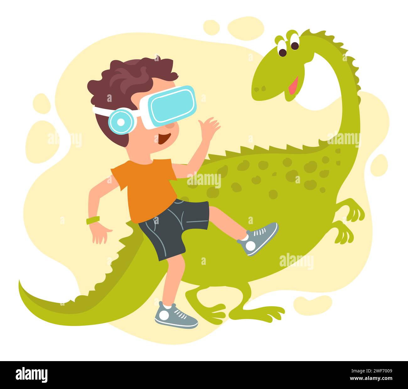 Kids virtual reality. Happy boy with VR glasses. Child playing with ...