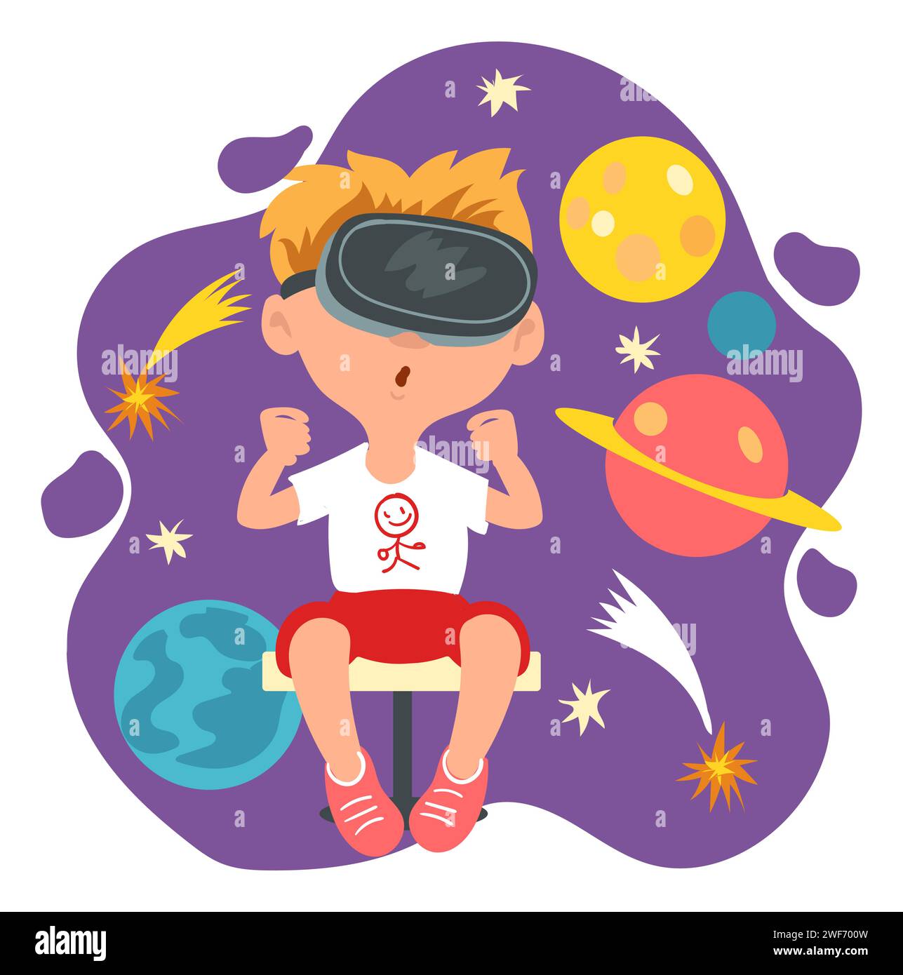 Kids virtual reality. Happy boy with VR glasses. Child looking at ...
