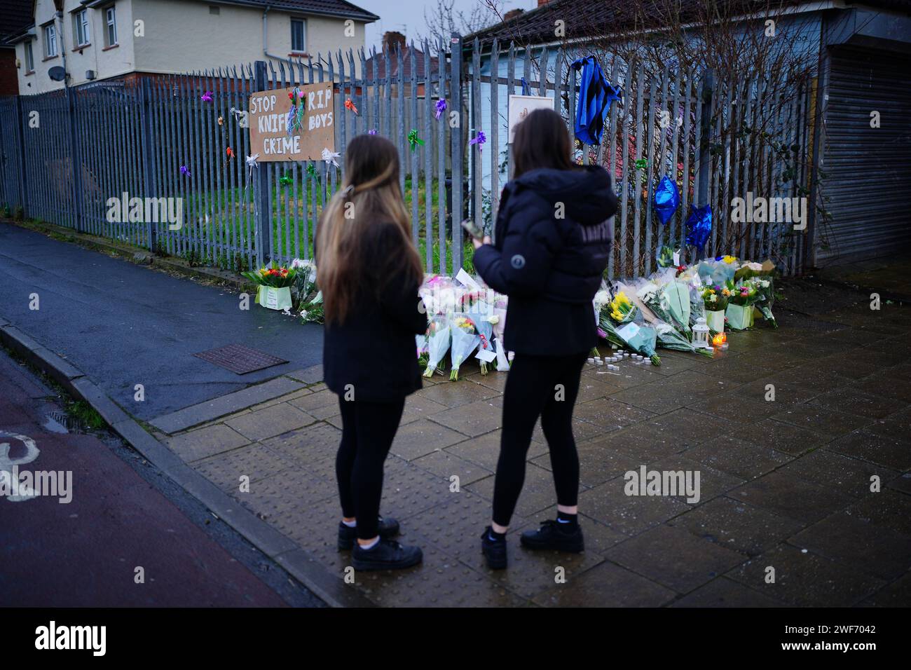Flowers near to the scene in south Bristol where two teenage boys, aged ... Flowers near to the scene in south Bristol where two teenage boys, aged ...