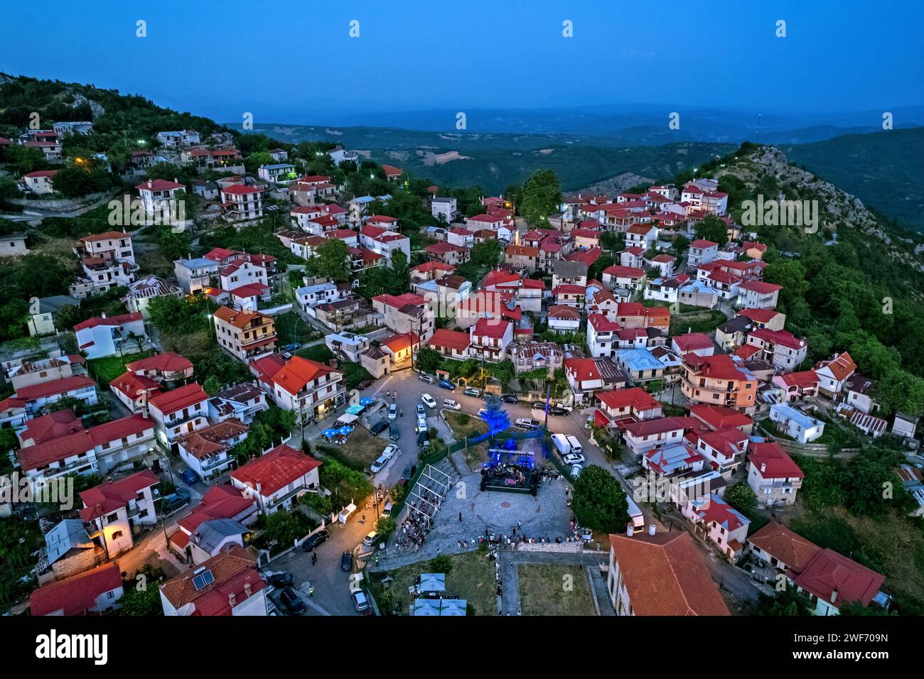 Aerial view of Spilaio, one of the most beautiful Greek mountainous villages. Grevena, West ...