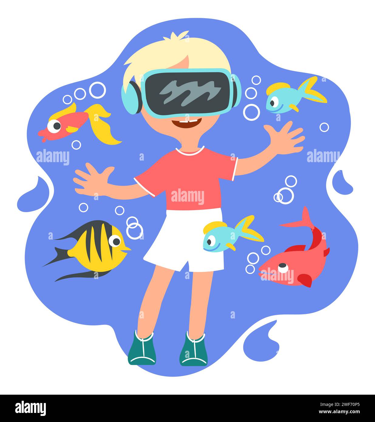 Kids virtual reality. Happy boy with VR glasses. Innovation augmented ...