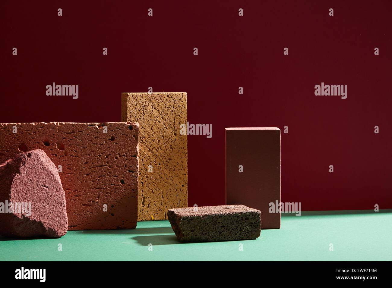Empty blank of stones platform podium on dark background. Minimal empty ...