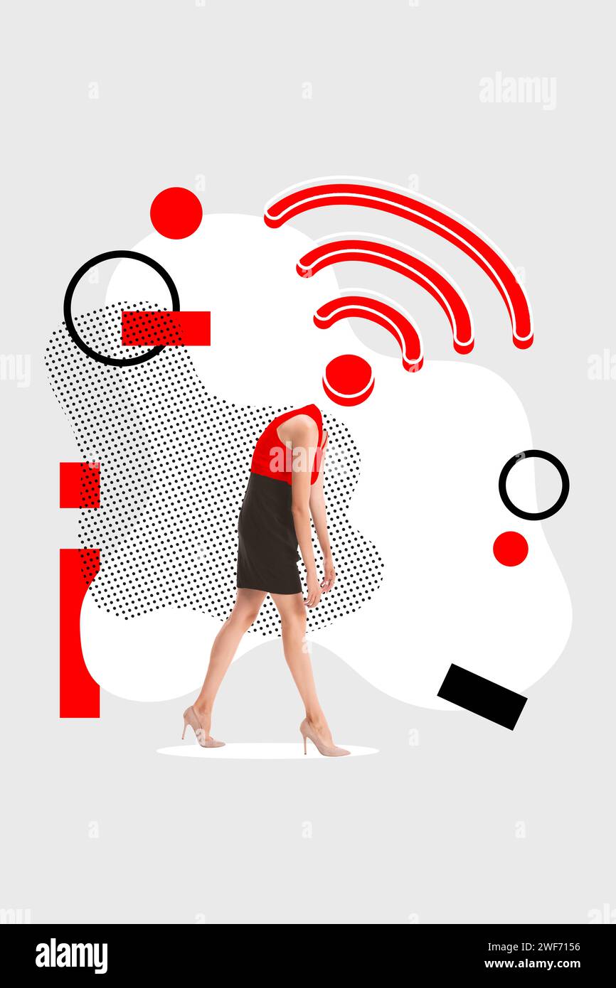 Modern aesthetic artwork. Exhausted, depressed woman with Wi-Fi sign ...