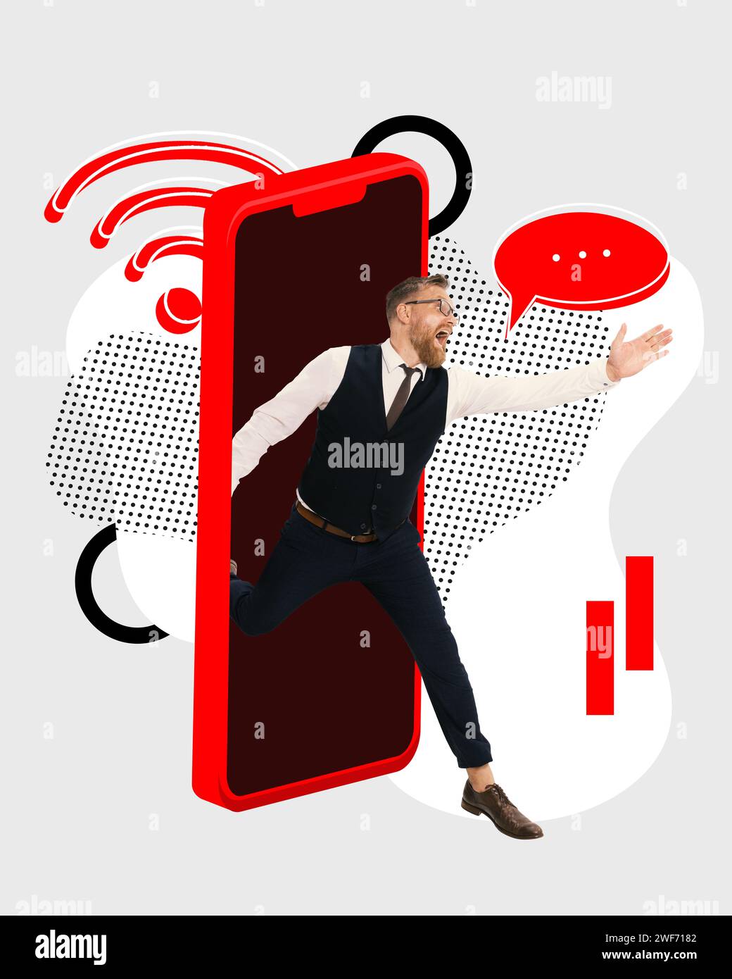 Shouting businessman against abstract technology background Stock Photo - Alamy