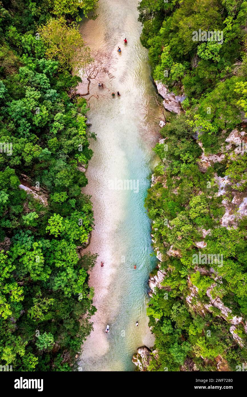 Aerial view of the Acheron springs, close to Glyki village, Thesprotia ...