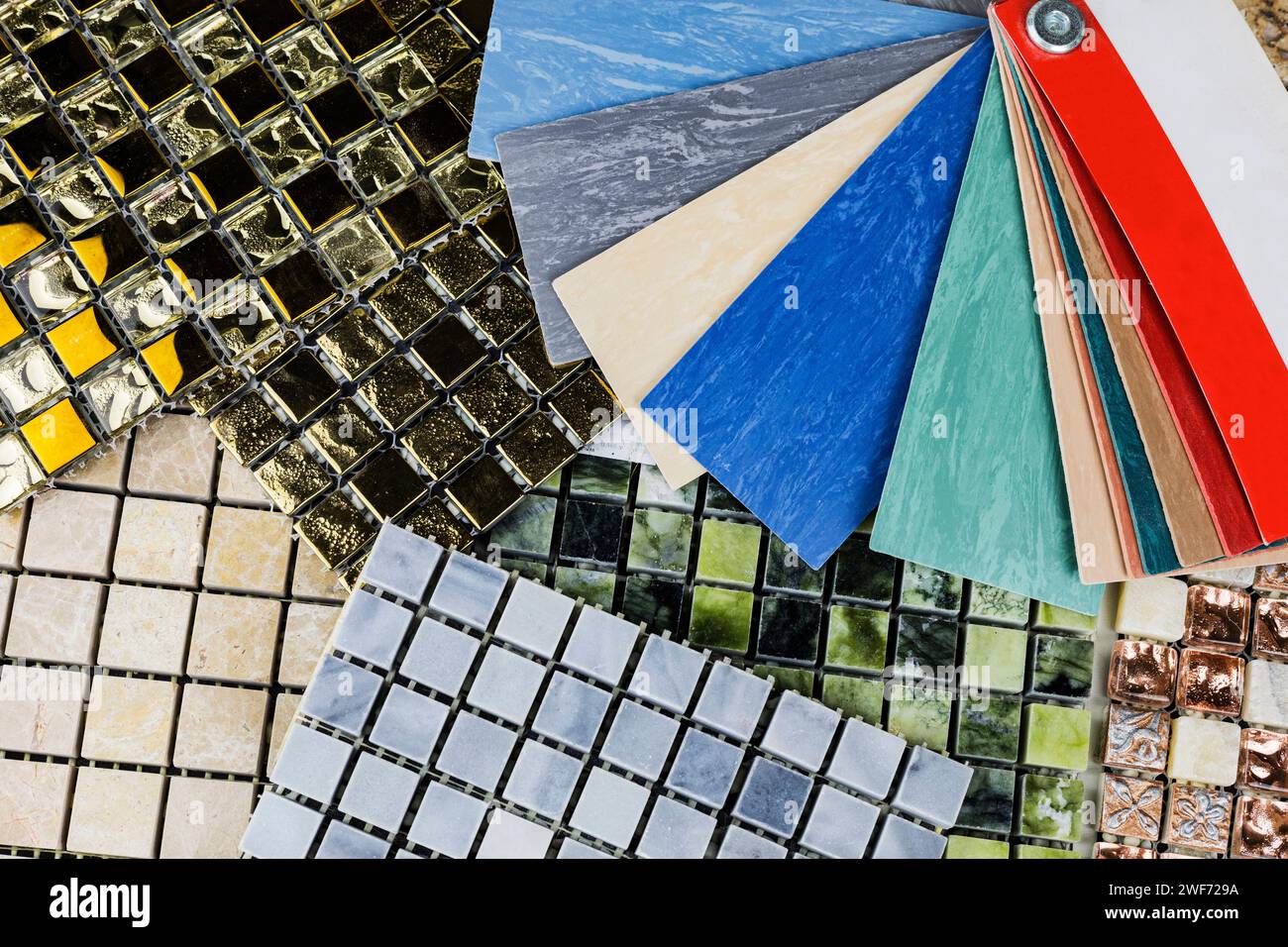 Colored samples of ceramic tiles for kitchen or bathroom interior ...