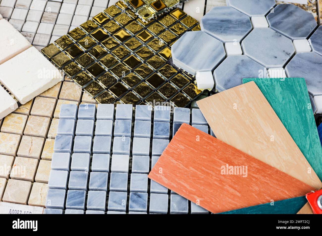 Colored samples of ceramic tiles for kitchen or bathroom interior ...