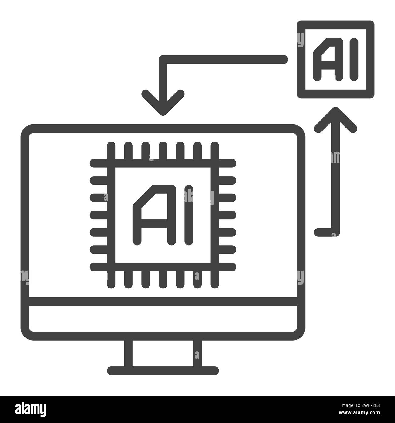 AI Computer Display vector AI Technology concept thin line icon or symbol Stock Vector Image ...