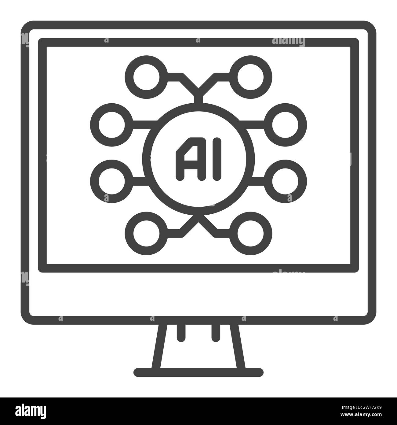 Computer with AI Artificial Intelligence vector concept outline icon or symbol Stock Vector ...