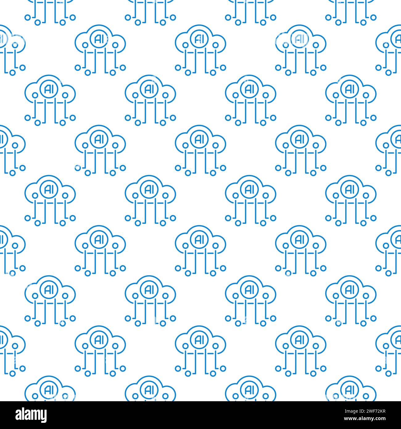 Artificial Intelligence Cloud Technology vector AI concept seamless pattern in thin line style ...