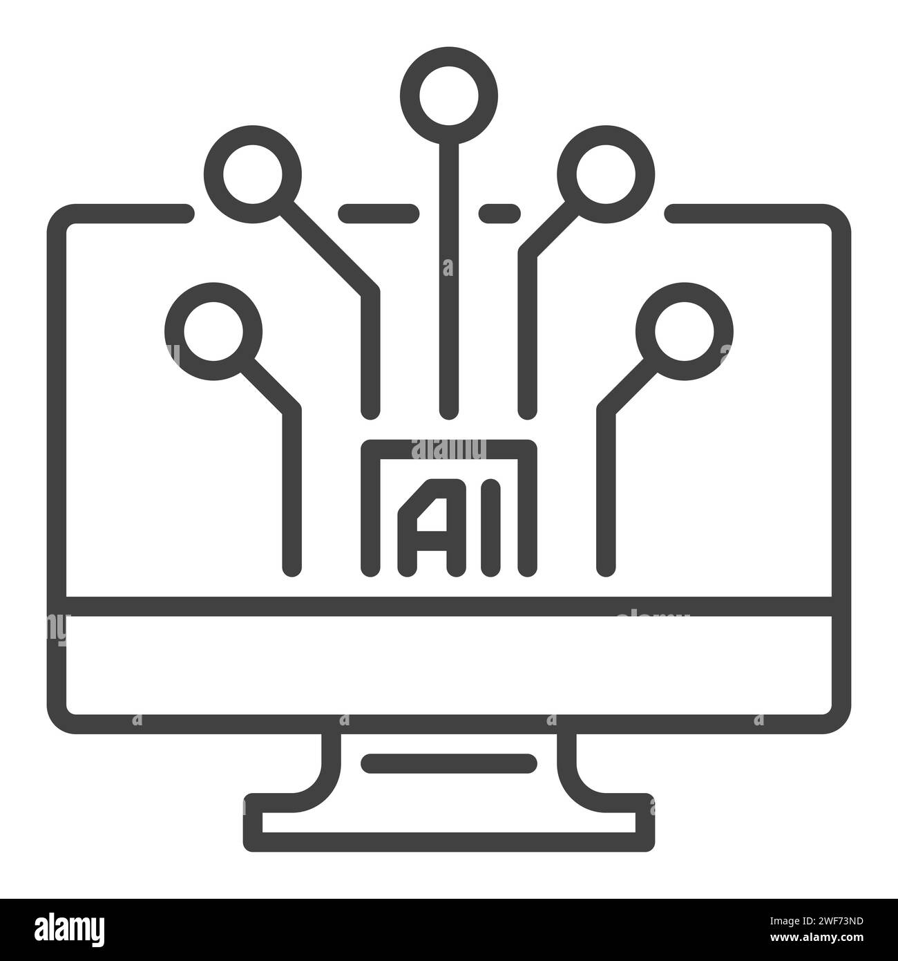 AI Artificial Intelligence on Computer Screen vector concept linear icon or symbol Stock Vector ...
