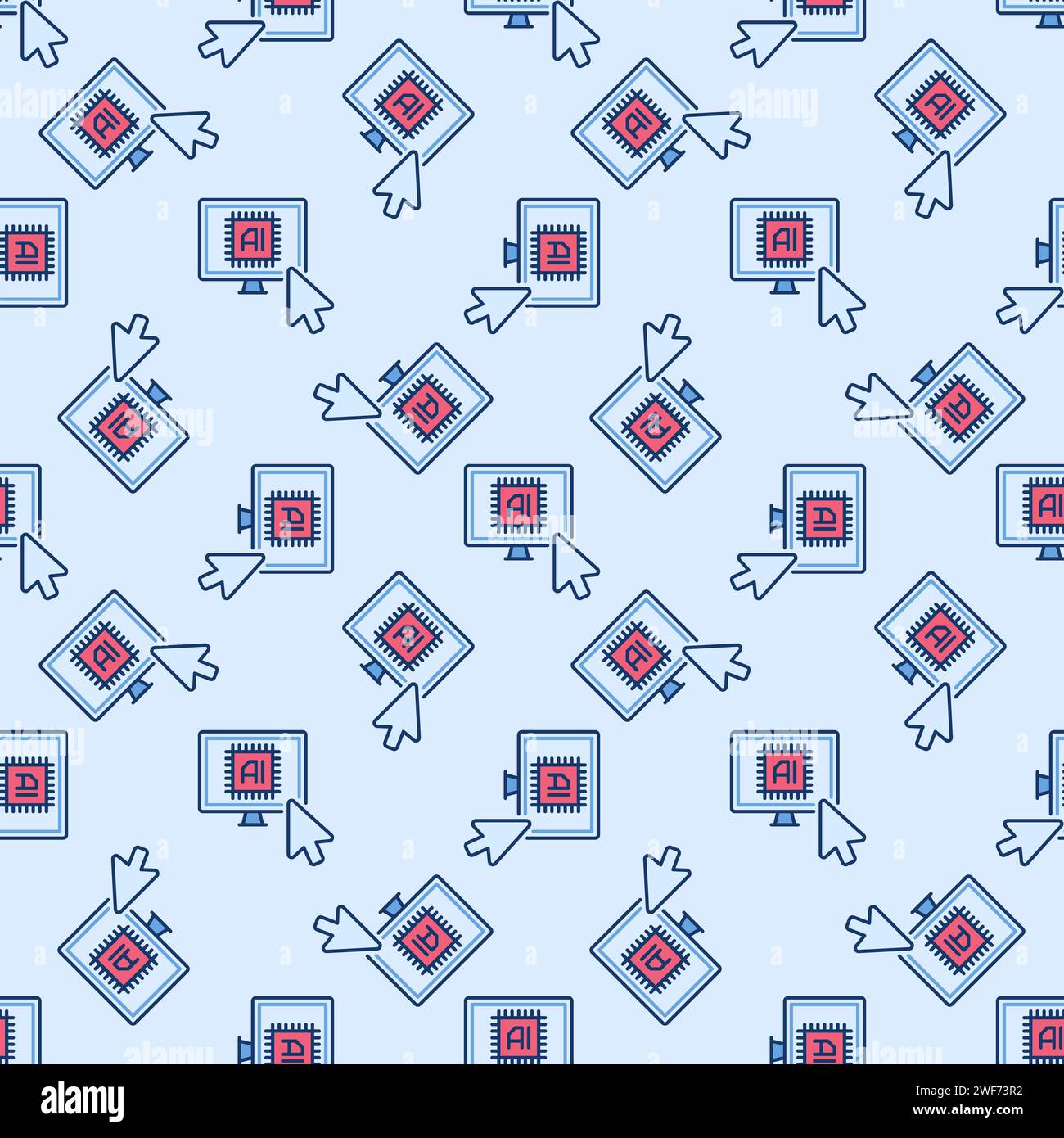 Ai Computer and Mouse Cursor vector Artificial Intelligence concept colored seamless pattern ...