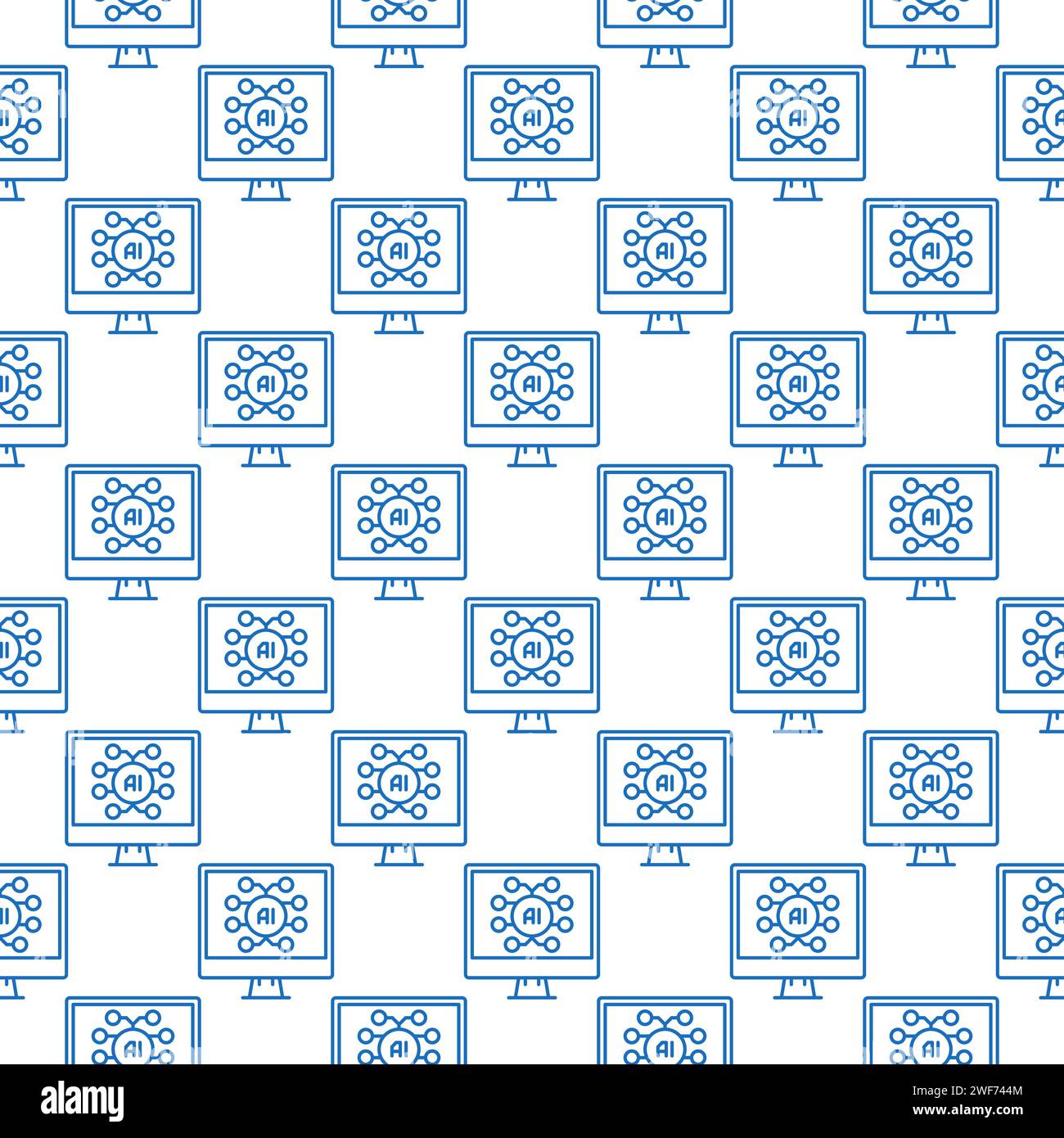 Computer with AI Artificial Intelligence vector concept outline seamless pattern Stock Vector ...