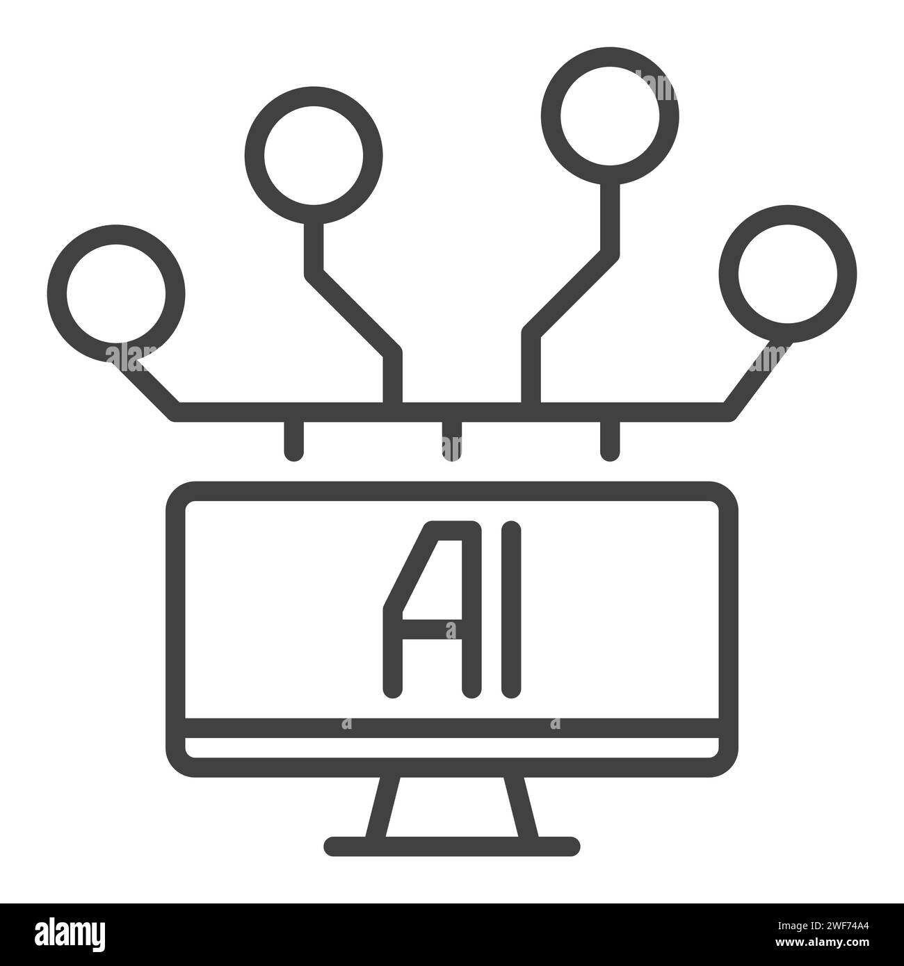 Computer with AI vector Artificial Intelligence concept linear icon or symbol Stock Vector Image ...