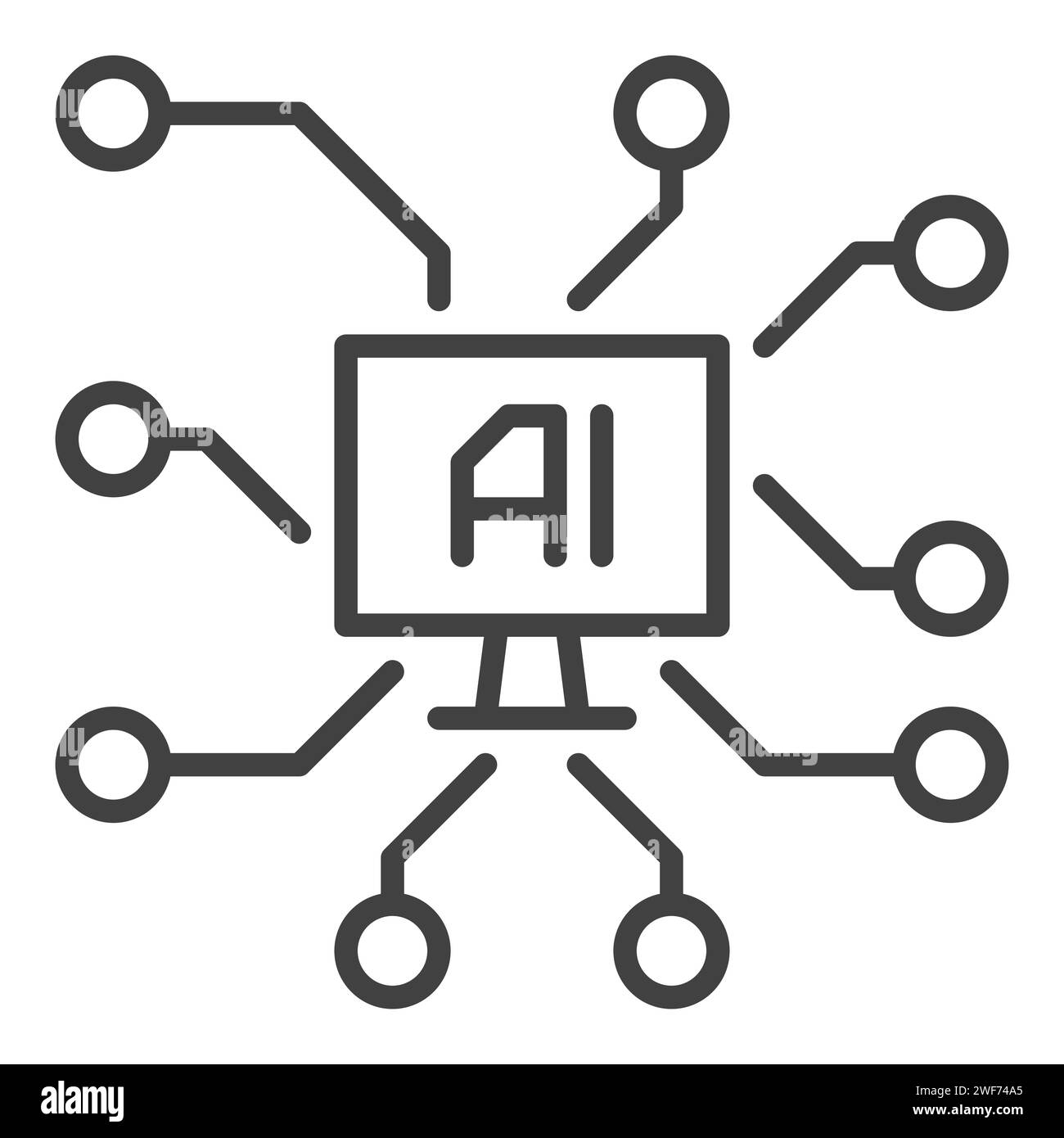 Artificial Intelligence and Personal Computer vector AI on PC Screen concept icon or symbol in ...