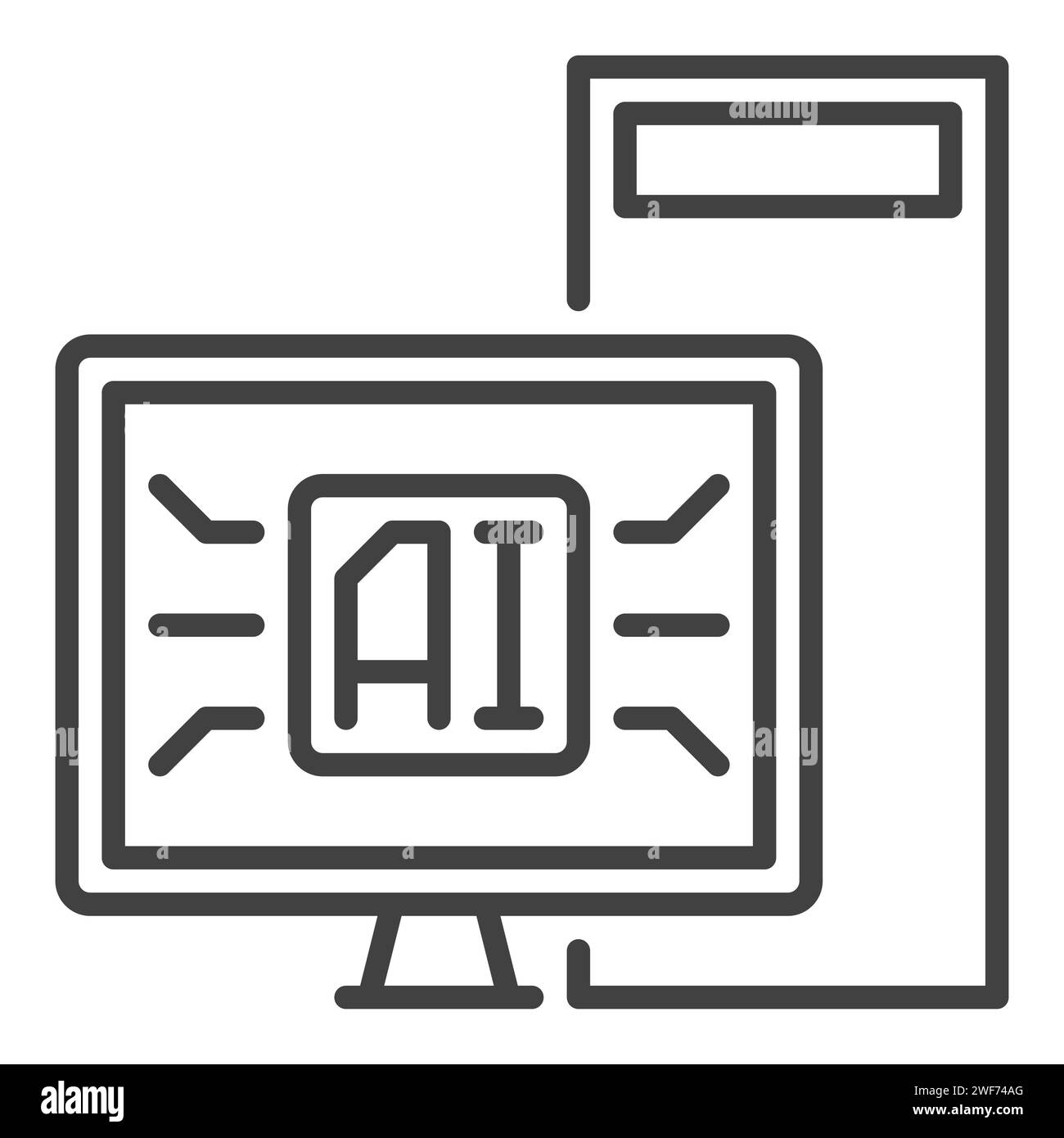 Desktop Computer with AI vector Artificial Intelligence concept outline icon or symbol Stock ...