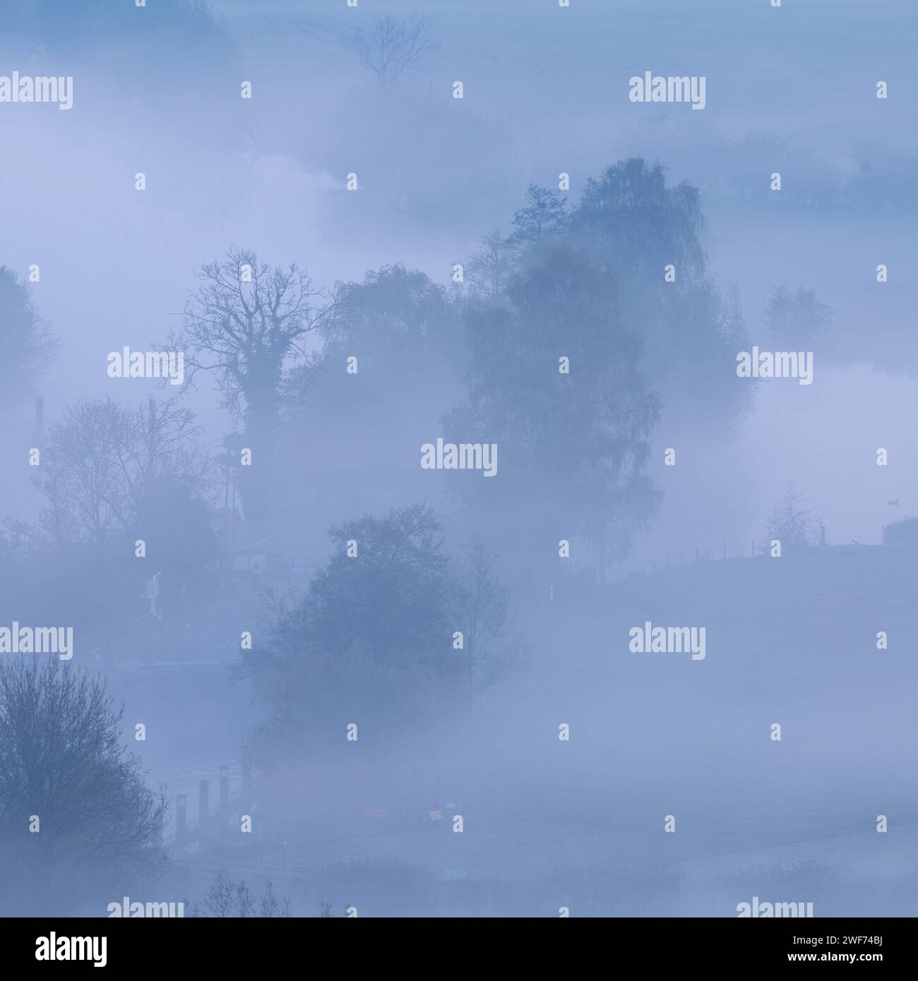 Misty view of river Thame from Wittenham Clumps Oxfordshire Stock Photo ...