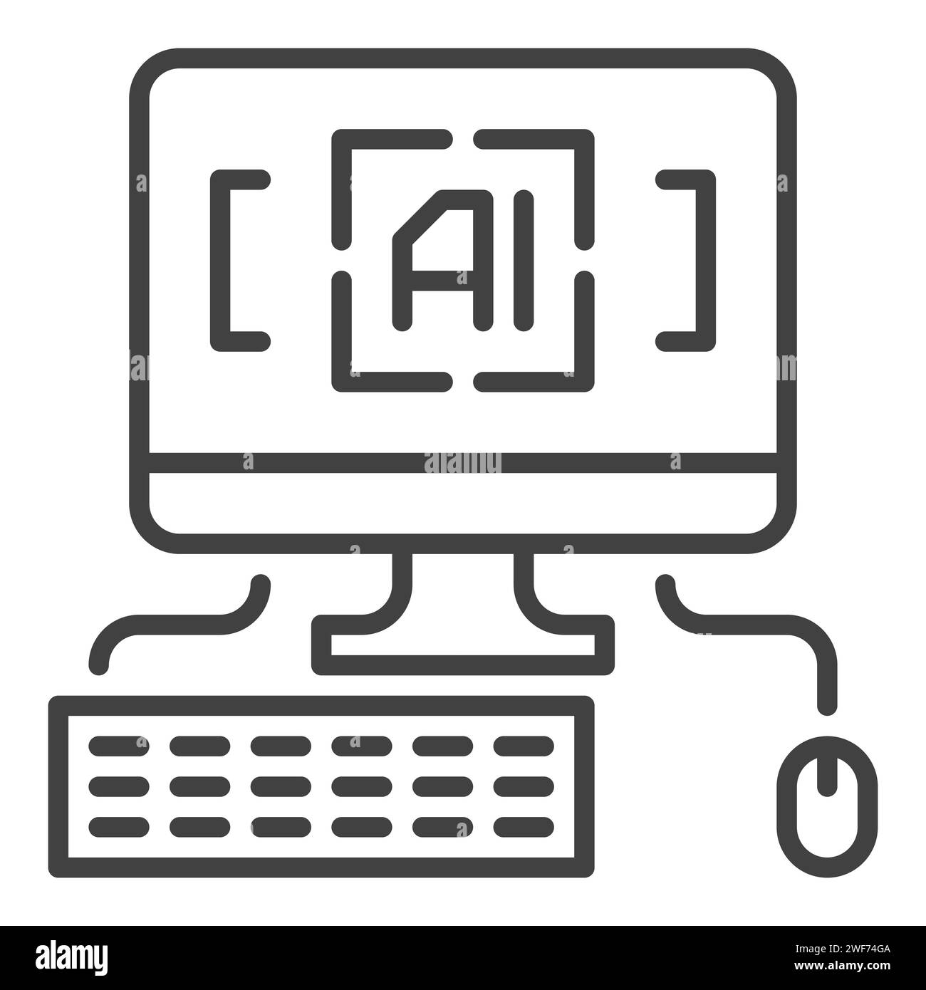 Artificial Intelligence Personal Computer with keyboard and mouse vector concept icon or symbol ...