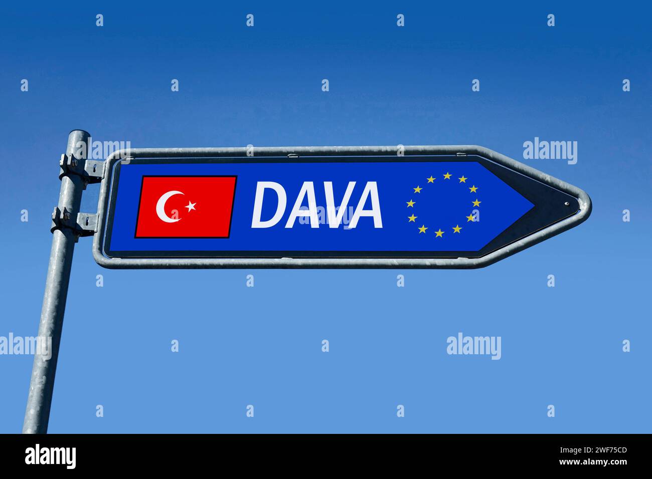 Wegweiser mit EU-Symbol sowie DAVA und türkischer Flagge Wegweiser mit ...