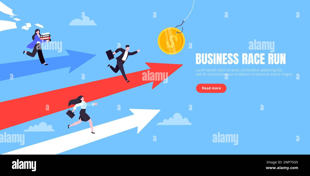 Business career competition with man and woman business persons running ...
