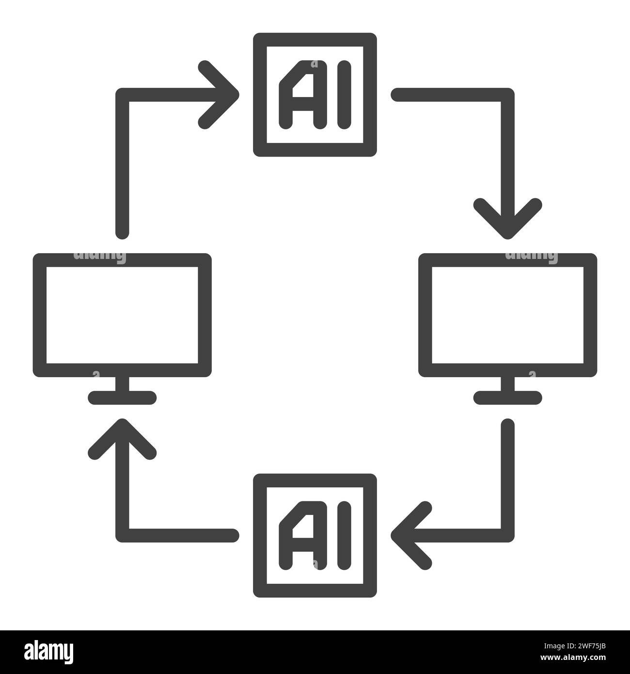 Artificial Intelligence Computers with Arrows vector AI concept thin line icon or symbol Stock ...