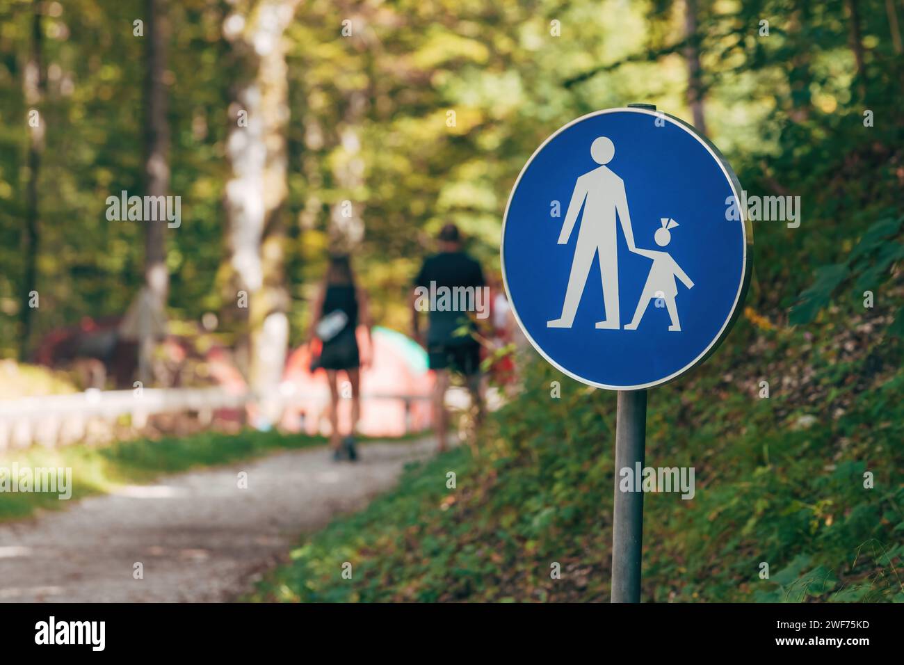 Pedestrian path sign in Triglav national park in Slovenia, selective ...