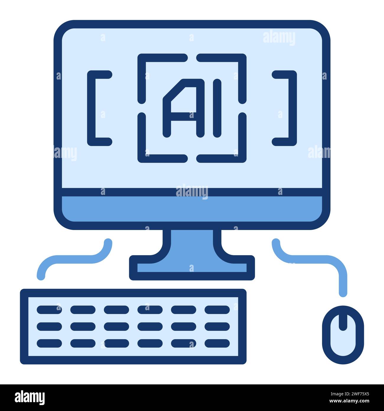 Artificial Intelligence PC with keyboard and mouse vector concept colored icon or sign Stock ...