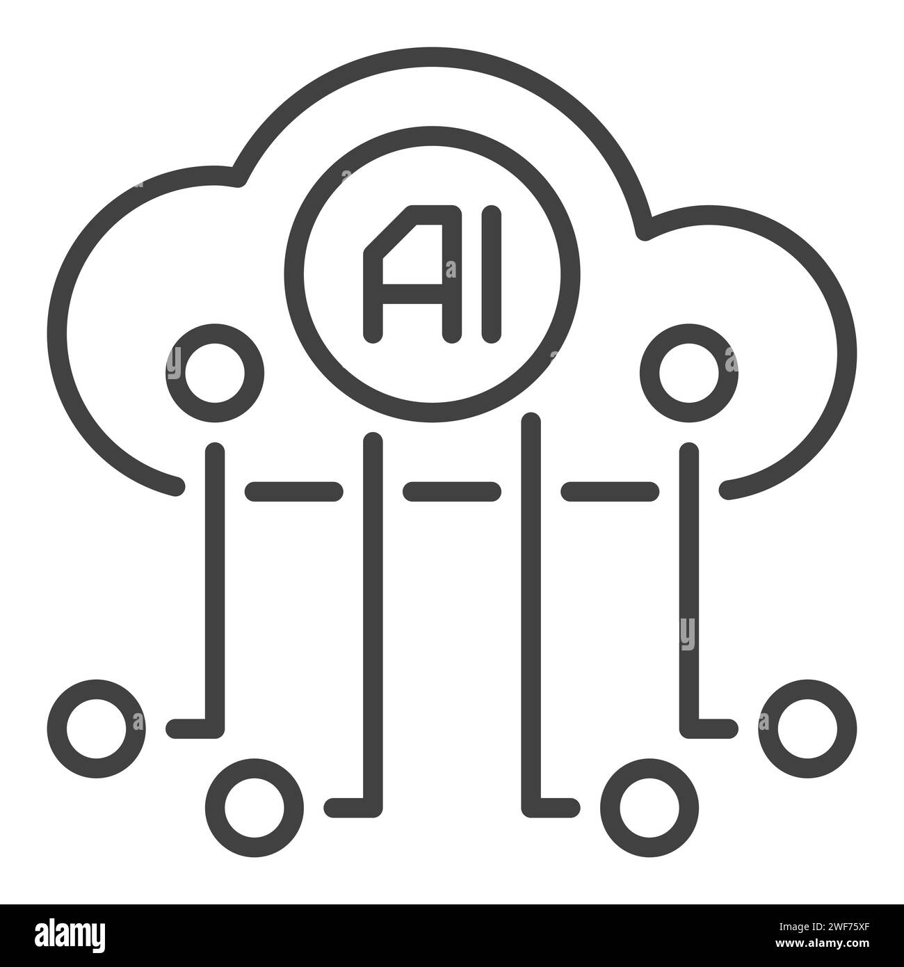 Artificial Intelligence Cloud Technology vector AI concept icon or sign in thin line style Stock ...