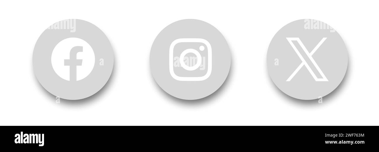 Social Media App Icon Set Facebook Instagram And X Former Twitter Circle Flat Button With