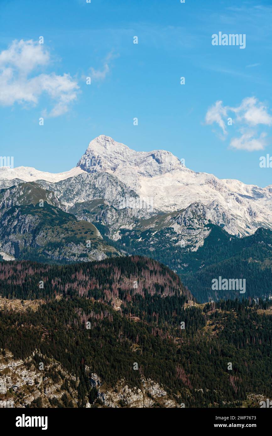 Triglav mountain peak, highest point in Slovenian Julian Alps seen from ...