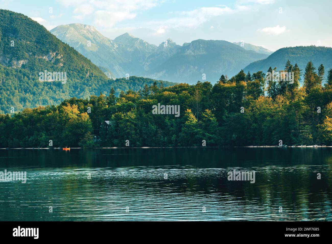 Lake Bohinj Surrounded With Julian Alps Mountains In Triglav National lake-bohinj-surrounded-with-julian-alps-mountains-in-triglav-national