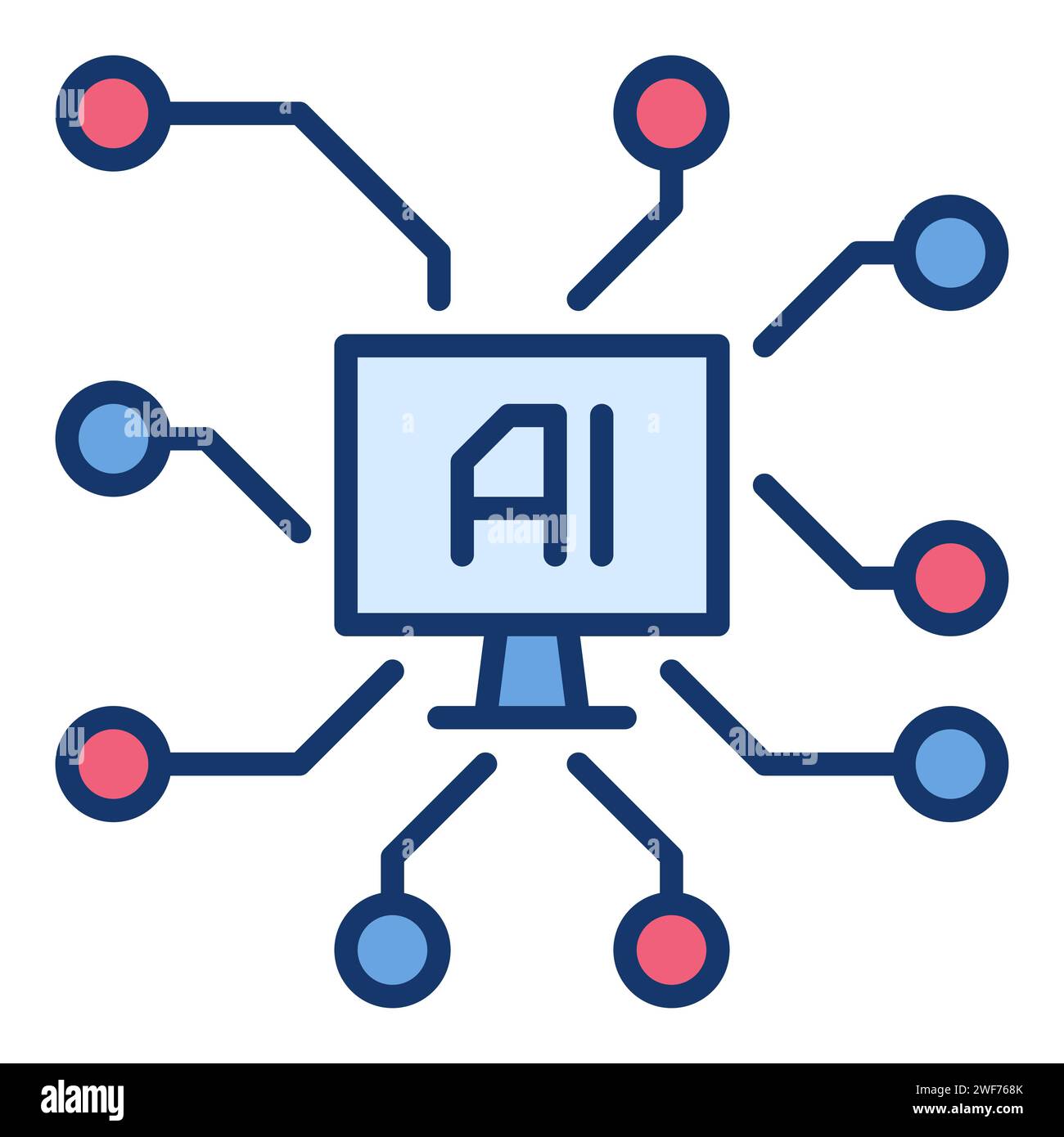 Artificial Intelligence with PC vector AI on PC Screen concept colored ...