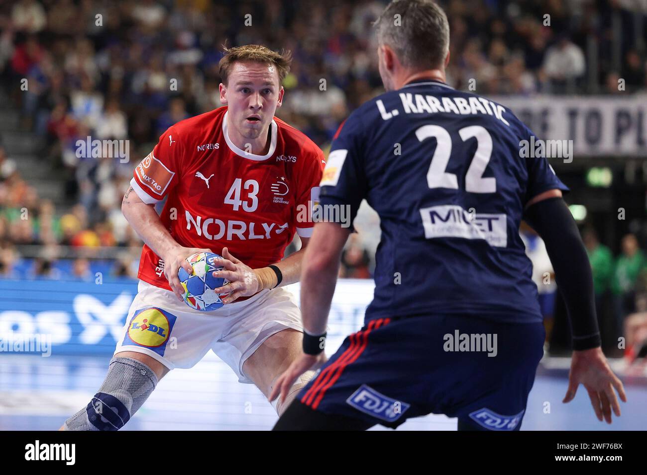 COLOGNE, GERMANY - JANUARY 28 Lanxess Arena, Men's EHF Euro 2024 Final ...