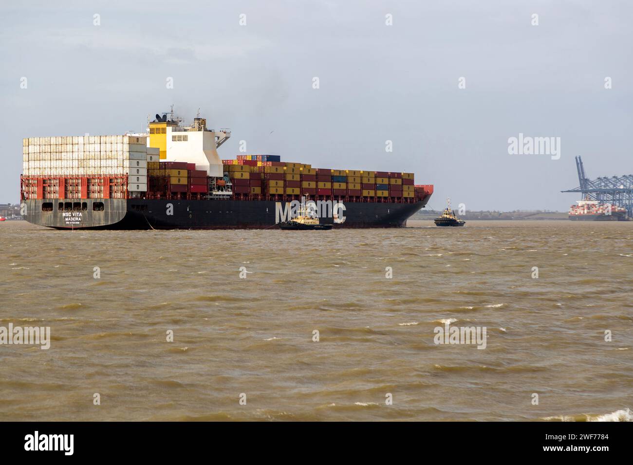 MSC Vita container ship arriving at Port of Felixstowe, Suffolk ...