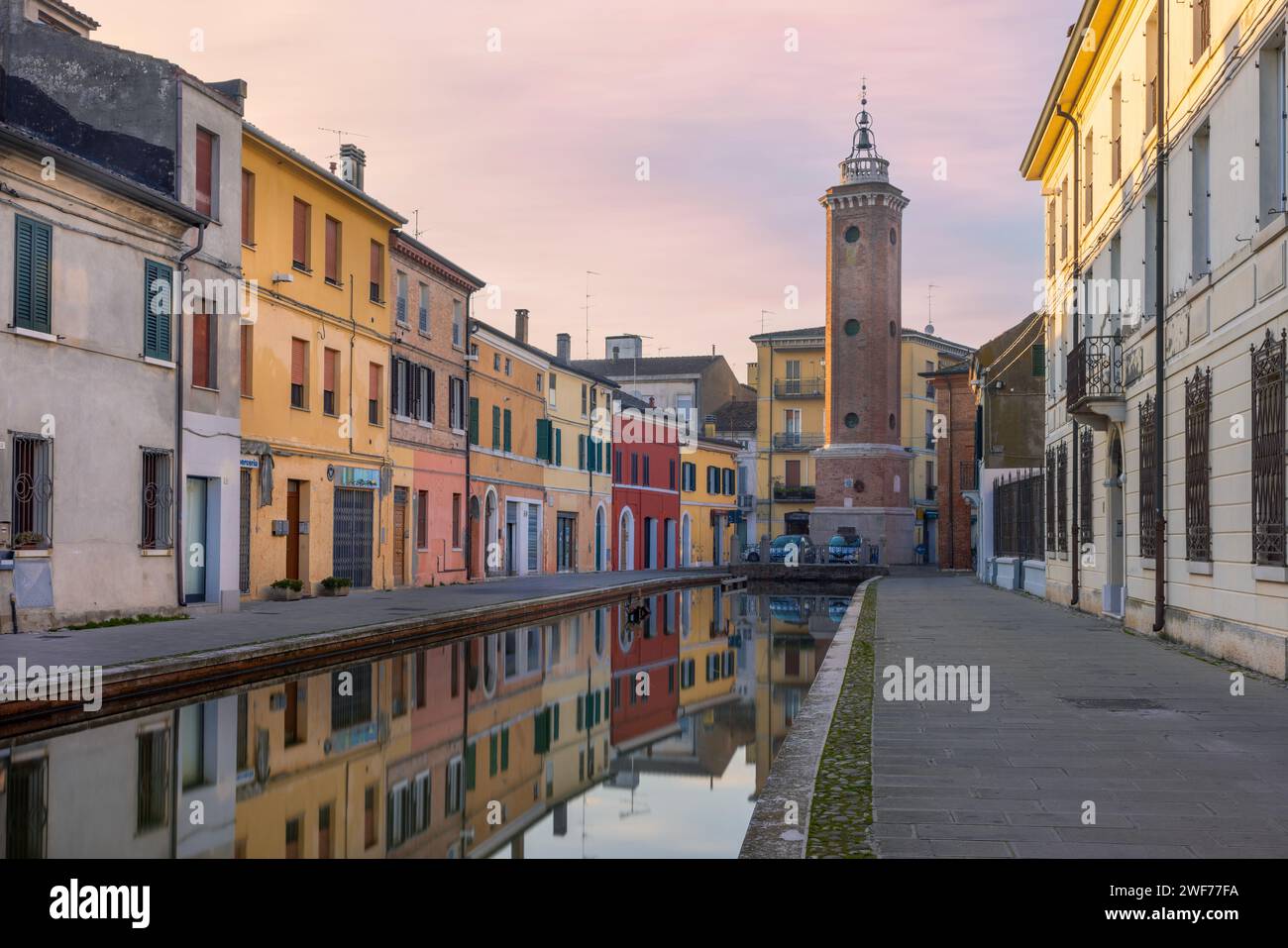 The venetian-style town of Comacchio with its canals and bridges in the ...