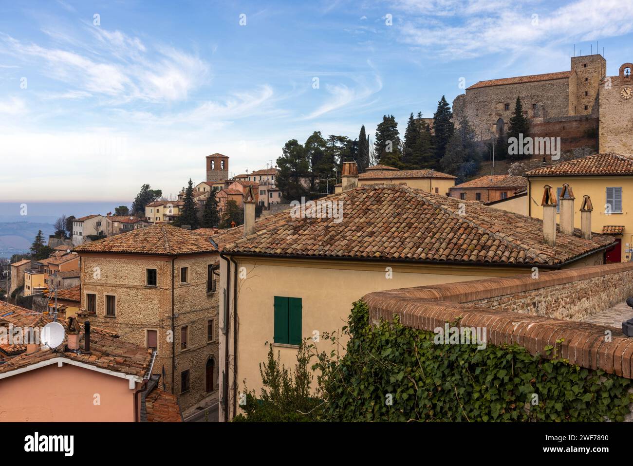 The hilltop village of Verucchio in Province Rimini, Emilia-Romagna ...