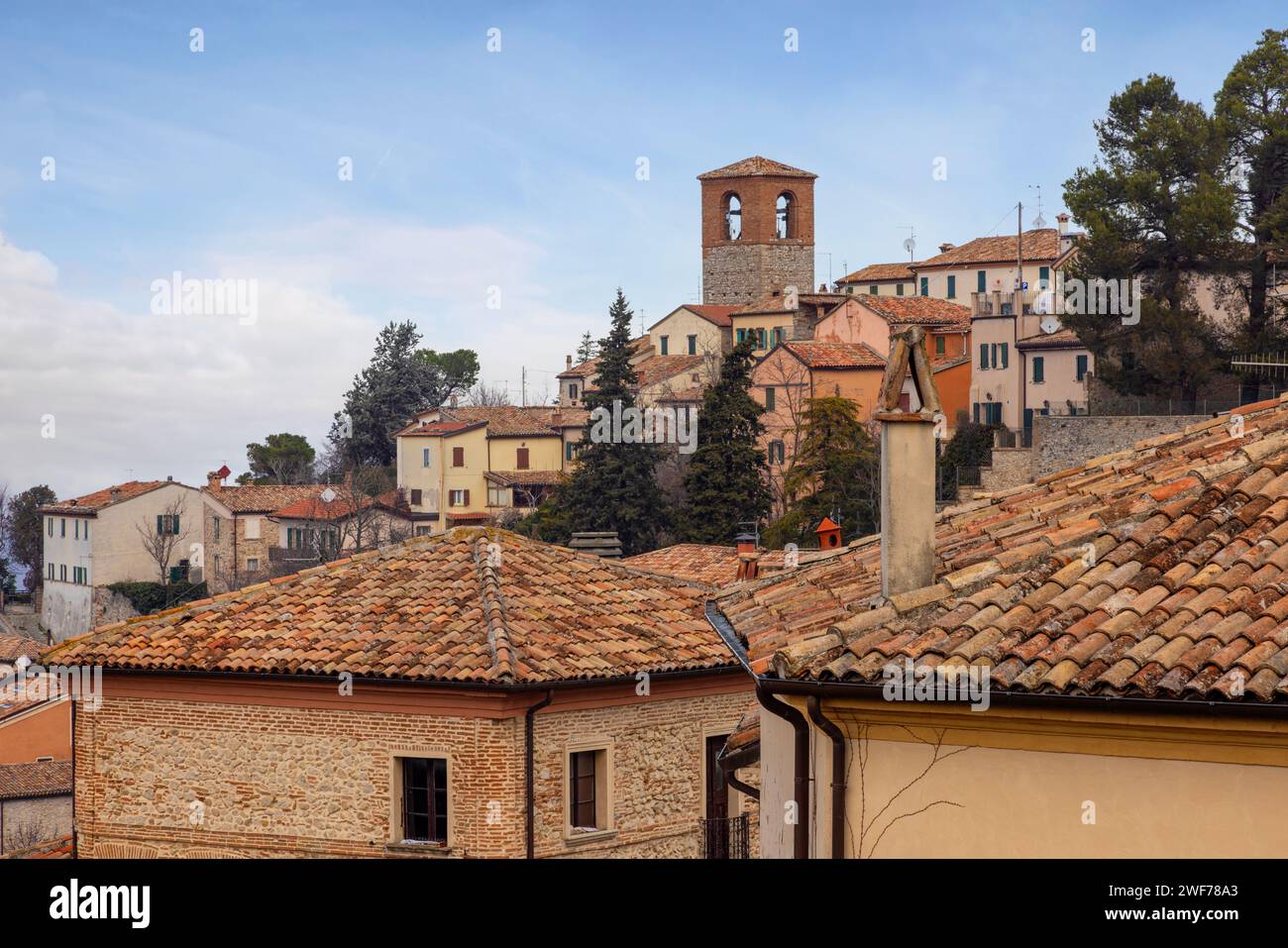 The hilltop village of Verucchio in Province Rimini, Emilia-Romagna ...