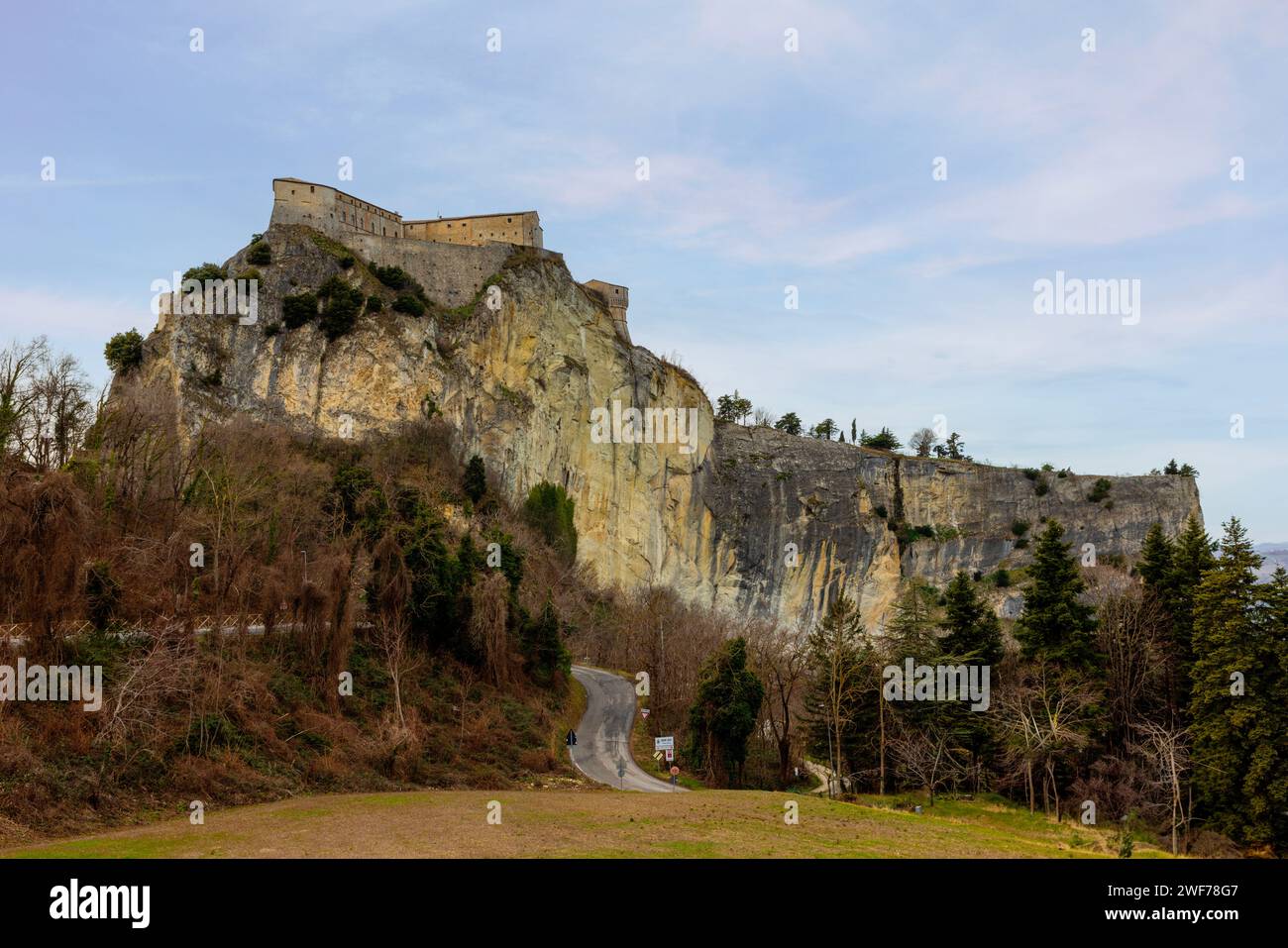 The medieval hilltop village of San Leo, Province of Rimini, Emilia ...