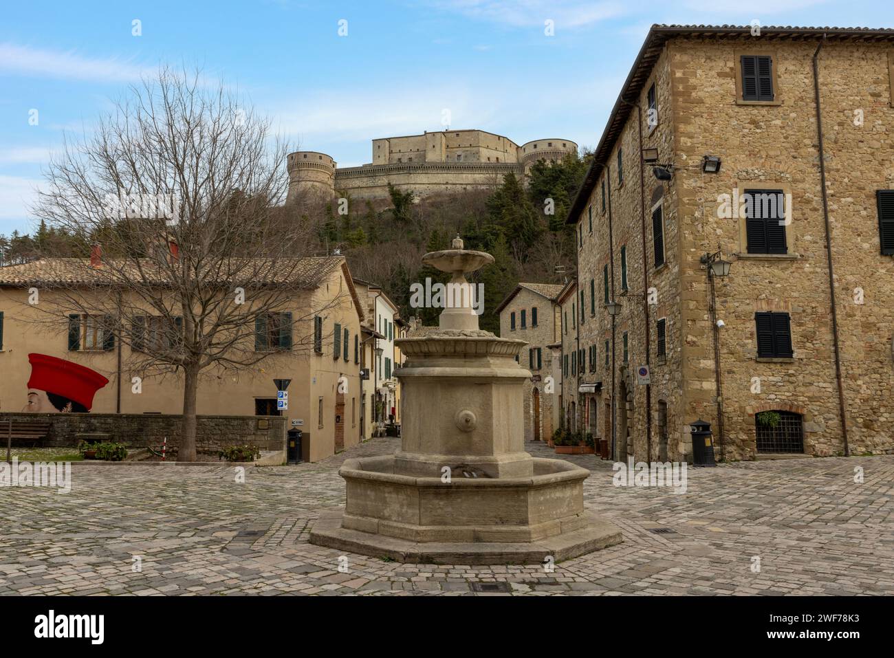 The medieval hilltop village of San Leo, Province of Rimini, Emilia ...