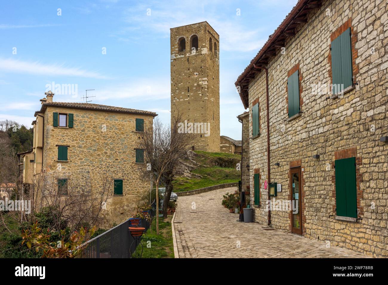 The medieval hilltop village of San Leo, Province of Rimini, Emilia ...