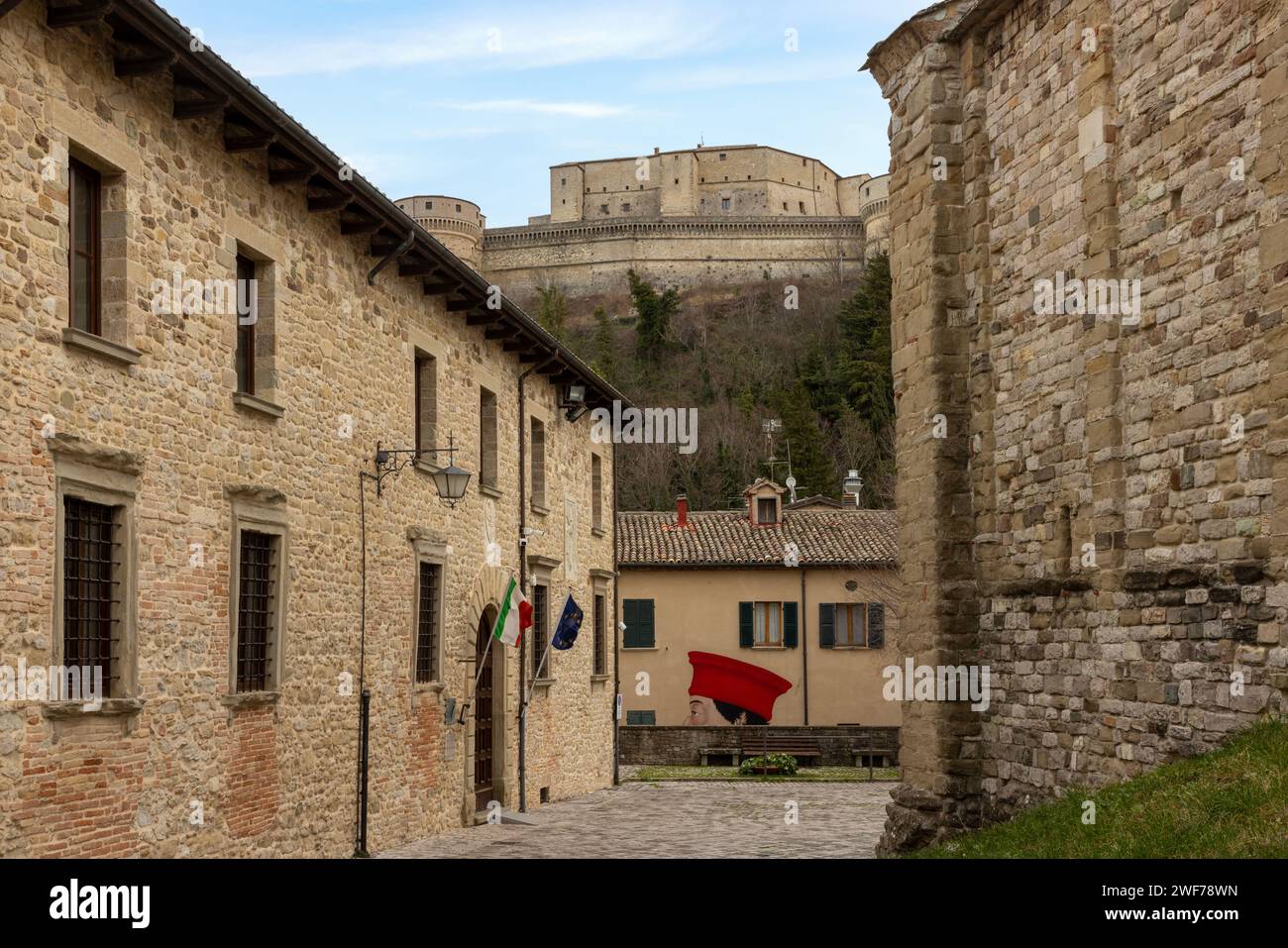 The medieval hilltop village of San Leo, Province of Rimini, Emilia ...