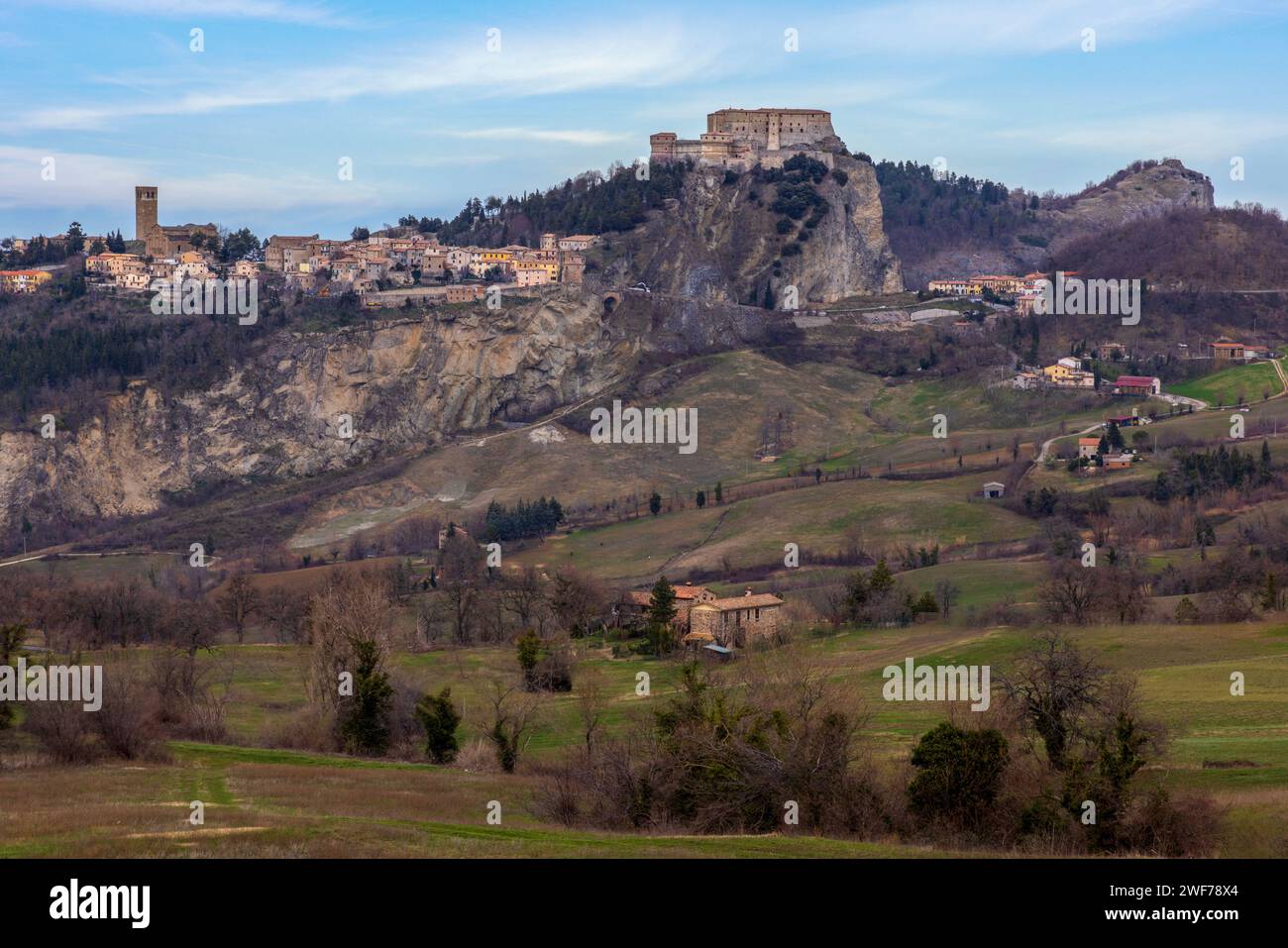 The medieval hilltop village of San Leo, Province of Rimini, Emilia ...