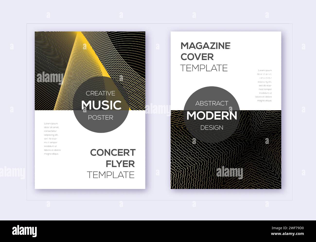 Modern cover design template set. Gold abstract lines on black ...