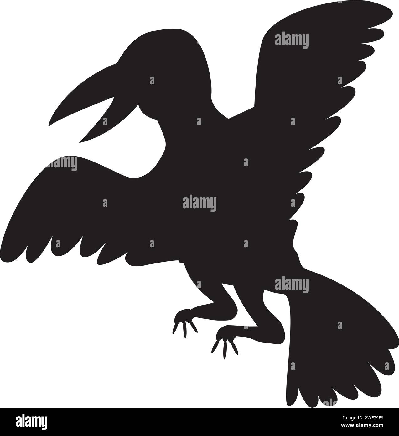 Black silhouette flying croaking raven bird body, fairy tale Halloween ...